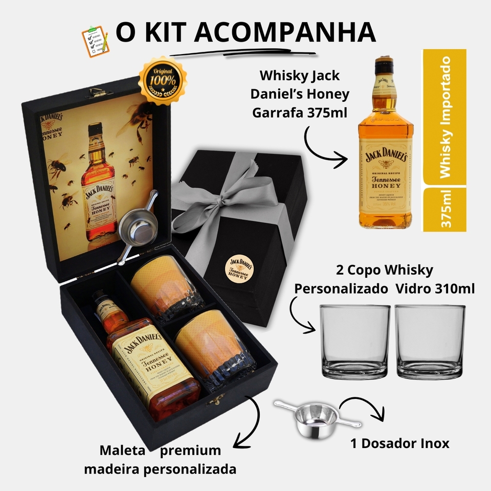 Kit Jack Daniel's Honey Mel 375ml. Maleta Madeira - Roberta Decoracoes ...