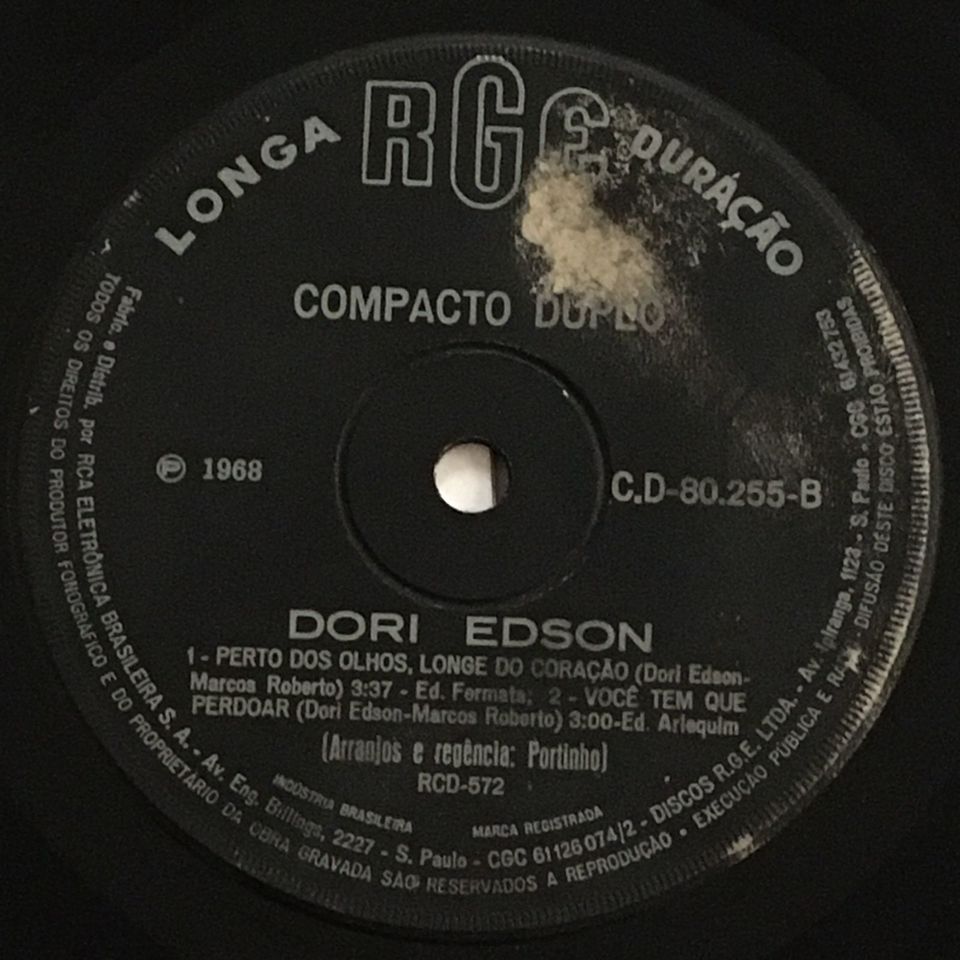 Compacto Duplo DORI EDSON 1968 Seu Adeus , Fingimento / Perto Dos Olhos ...