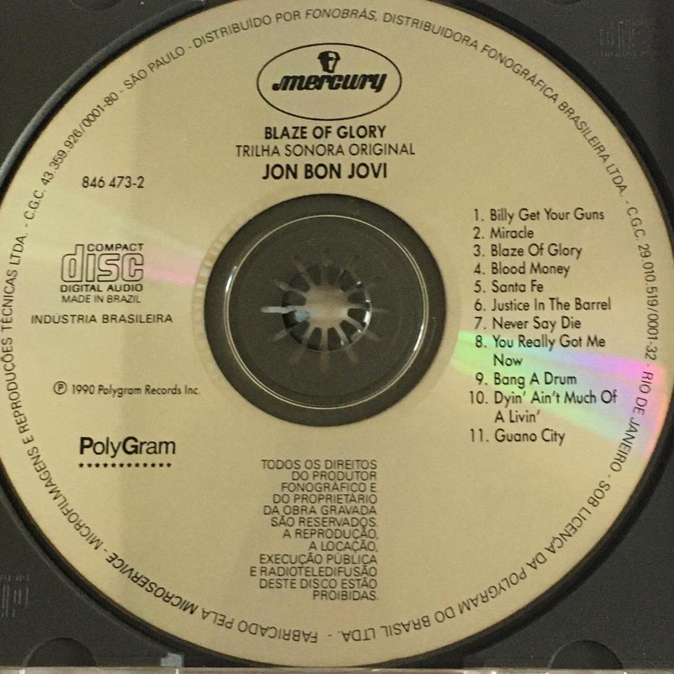 CD JON BON JOVI 1990 Blaze Of Glory - Trilha Sonora Original de Young Guns II - Antiguidades ...