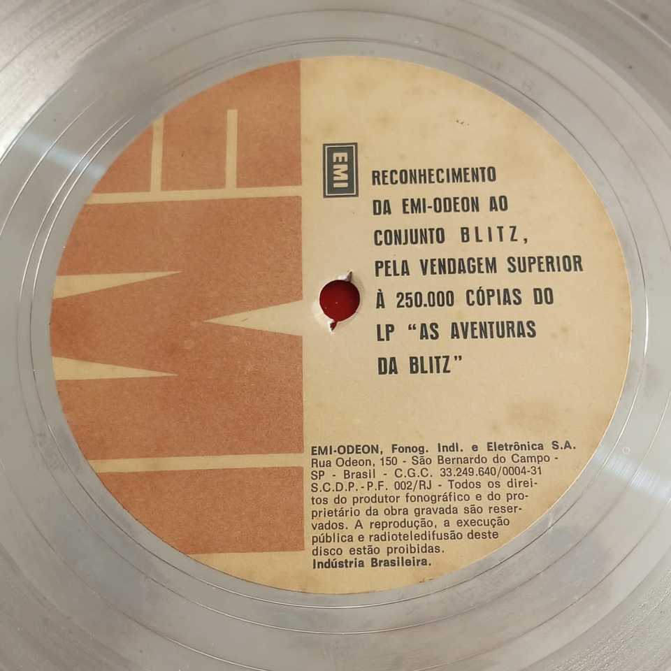 BLITZ Disco de Platina do LP As Aventuras da Blitz - Reconhecimento EMI ...