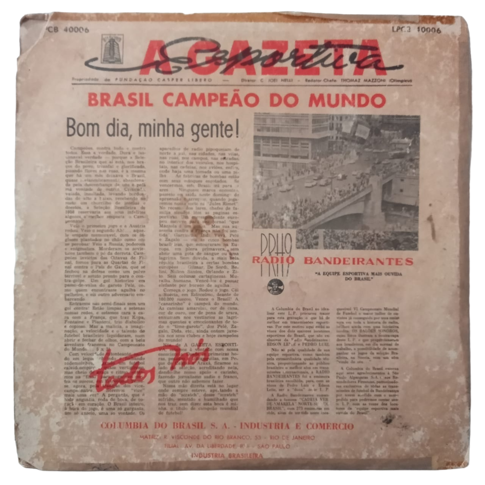 COPA DE 1958 LP Brasil Campeão do Mundo AUTOGRAFADO Pelo Jogador ...