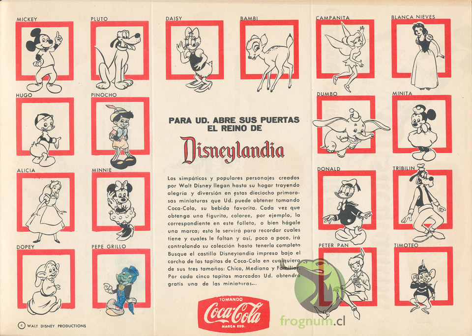 COCA COLA Coleção 18 PERSONAGENS DISNEYLÂNDIA Distribuidos em 1967 ...