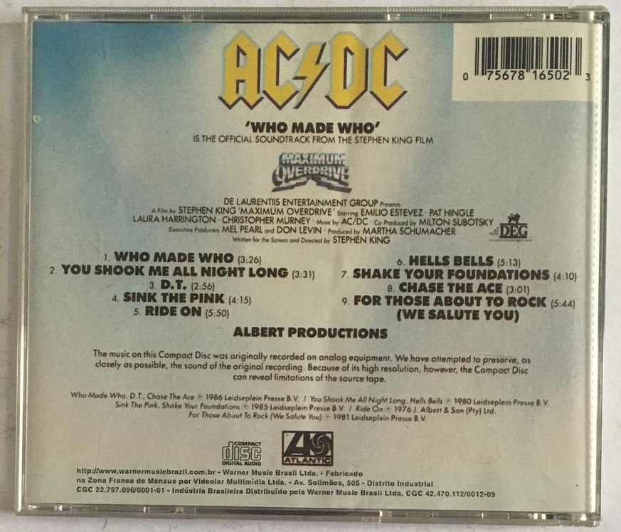 CD AC/DC 1986 Who Made Who - Banca do Rock