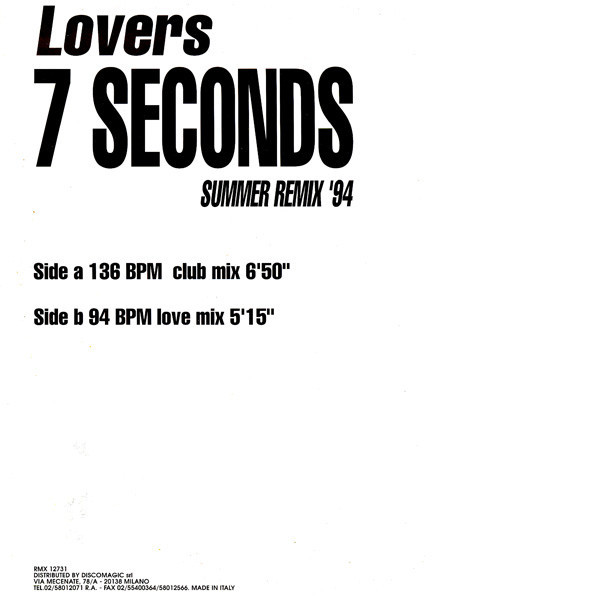 Lovers 7 Seconds 12 Curto Vinil Loja De Discos De Vinil