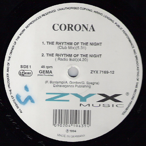 Corona – The Rhythm Of The Night 12" - Curto Vinil - Loja de Discos de ...