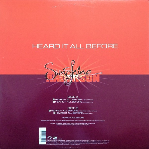 Sunshine Anderson – Heard It All Before 12" - Curto Vinil - Loja de ...