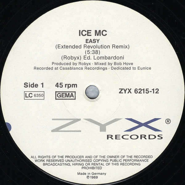 Disco de Vinil ICE Mc ‎– Easy 12" - Curto Vinil - Loja de Discos de Vinil