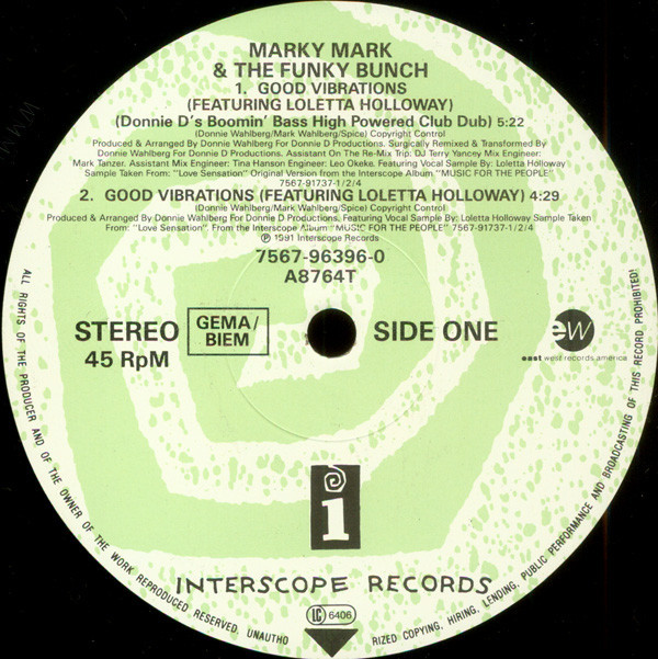 Marky Mark & The Funky Bunch ‎– Good Vibrations 12" - Curto Vinil - Loja de Discos de Vinil