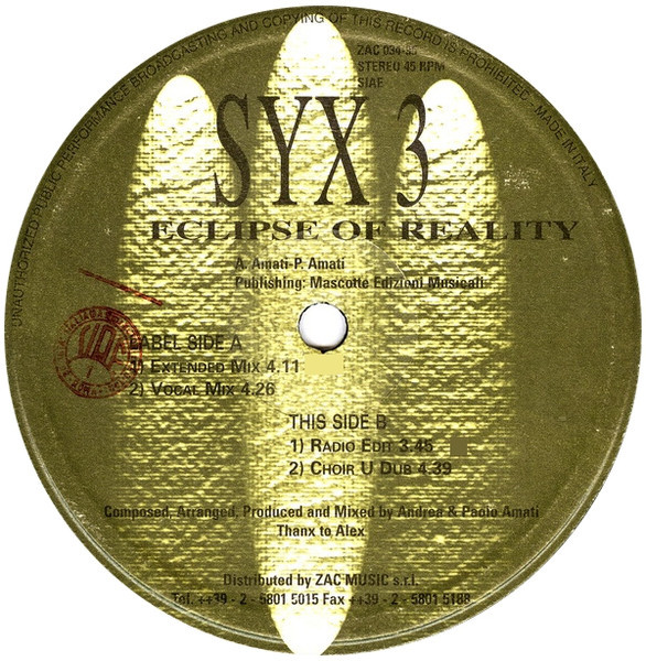 Syx 3 – Eclipse Of Reality 12" - Curto Vinil - Loja de Discos de Vinil