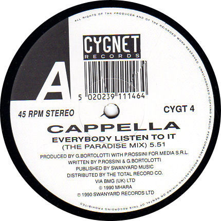 Cappella – Everybody Listen To It 12" - Curto Vinil - Loja de Discos de ...