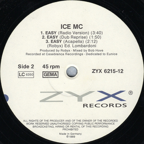 Disco de Vinil ICE Mc ‎– Easy 12" - Curto Vinil - Loja de Discos de Vinil